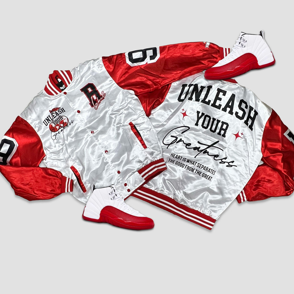 RETRO LABEL UNLEASH YOUR GREATNESS SATIN JACKET (RETRO 12 CHERRY) – The ...