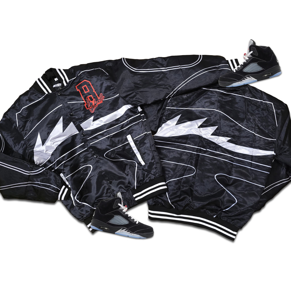 RETRO LABEL reimagined SATIN JACKET (RETRO 5 Black Metallic Reimagined ...