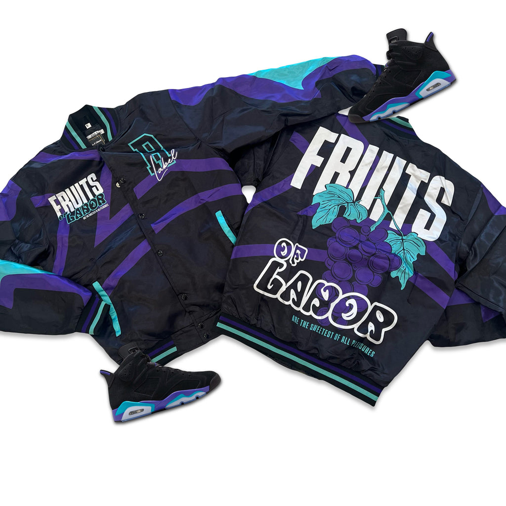 RETRO LABEL FRUITS OF LABOR SATIN JACKET (RETRO 6 AQUA) – The Shop 147