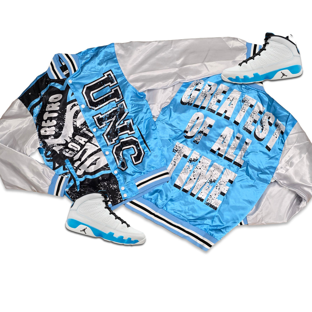 RETRO LABEL GOAT UNC SATIN JACKET (RETRO 9 POWDER BLUE) – The Shop 147